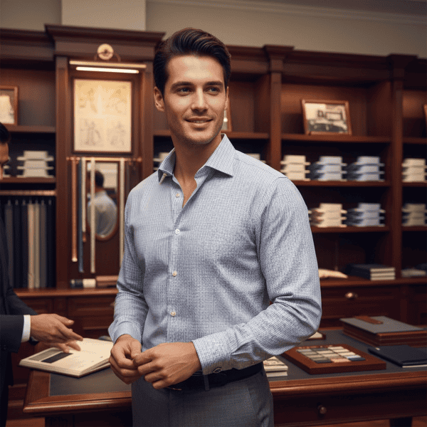 Savoy Blue Micro-Check Poplin Dress Shirt | 100% Cotton Easy Care